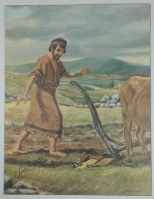 1950's Pastel Biblical Plowing Work Treasure Christian Vintage ...