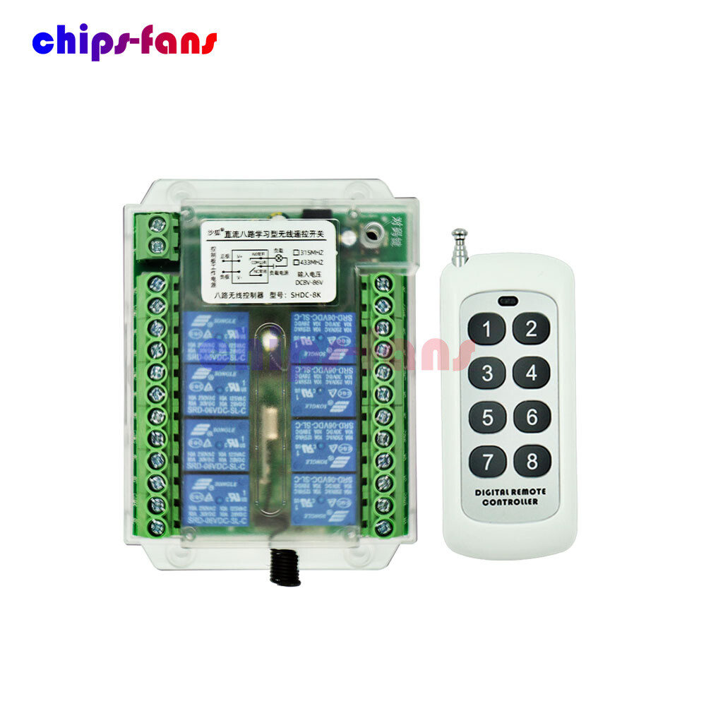 8 Channel Wireless RF Remote Control Switch Relay Module DC8-86V ...