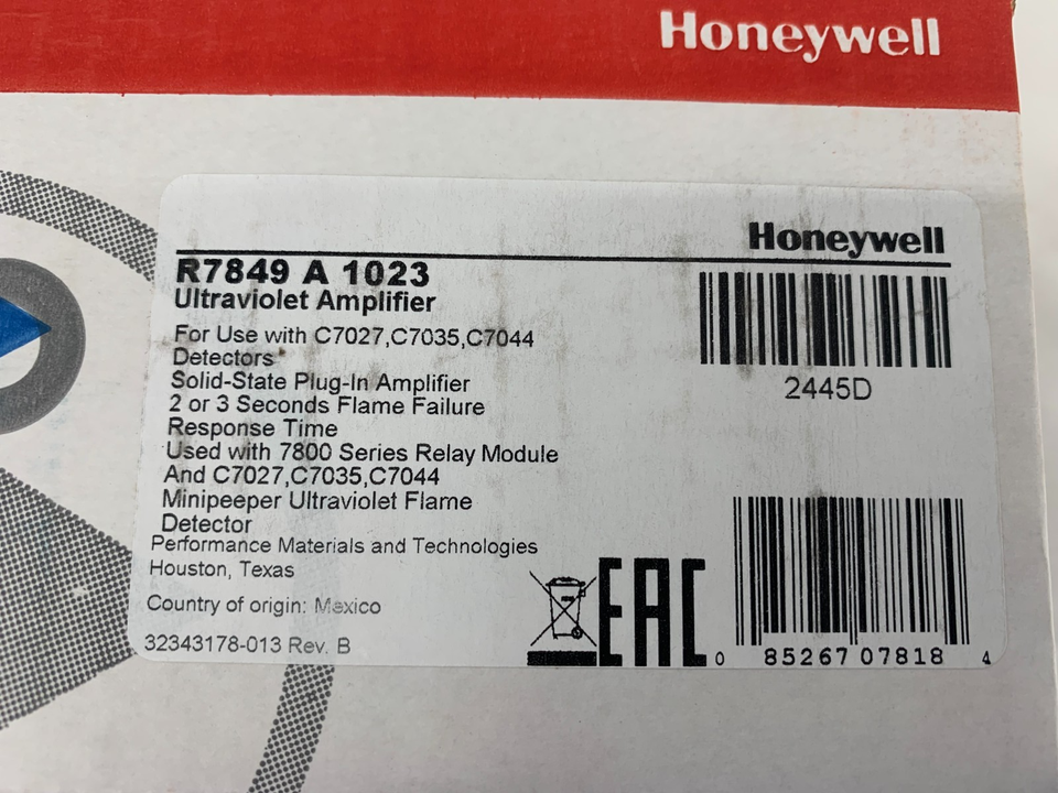 Honeywell R7849A1023 Flame Ultraviolet Amplifier For 7800 Series Relay ...
