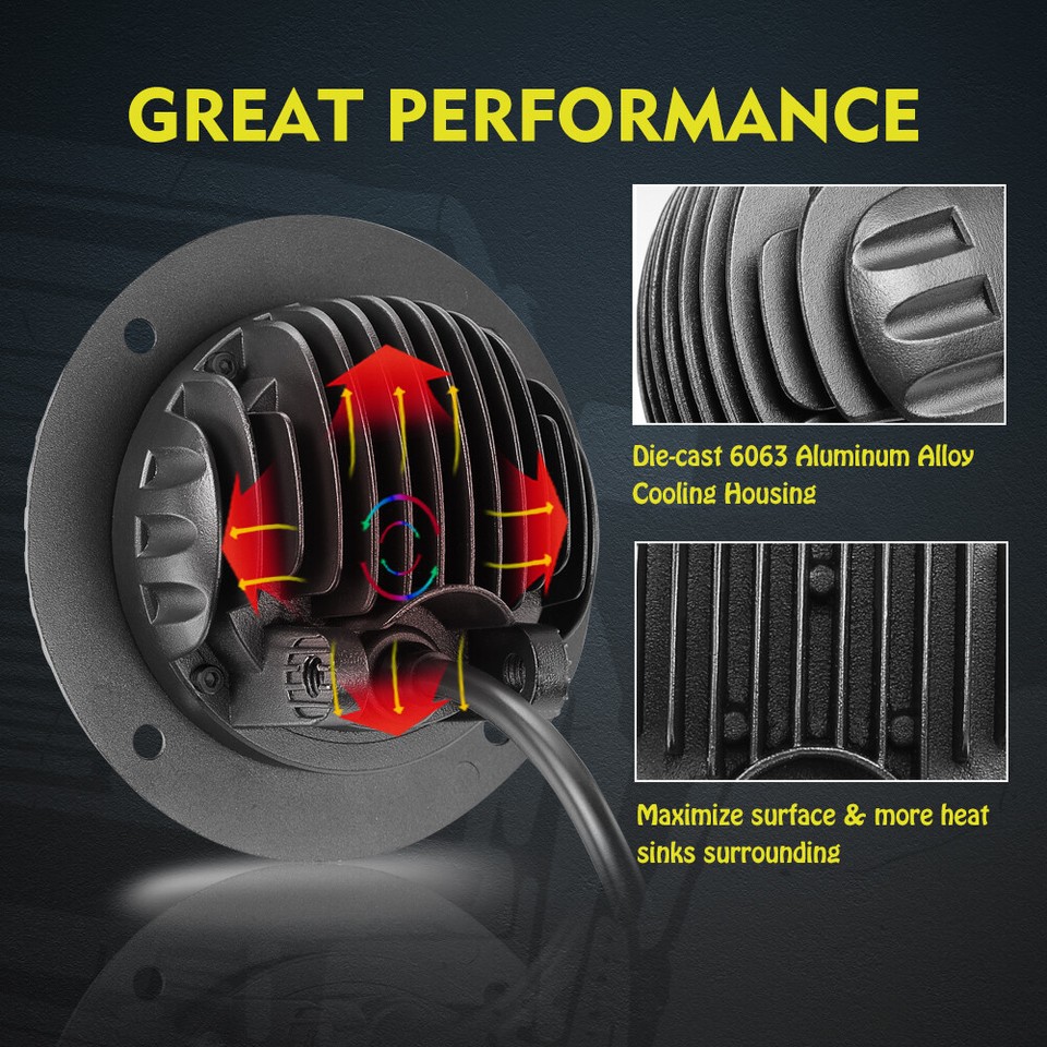 2x 5" 90W Round Flush Mount LED Work Light Spot Driving Reverse Off ...