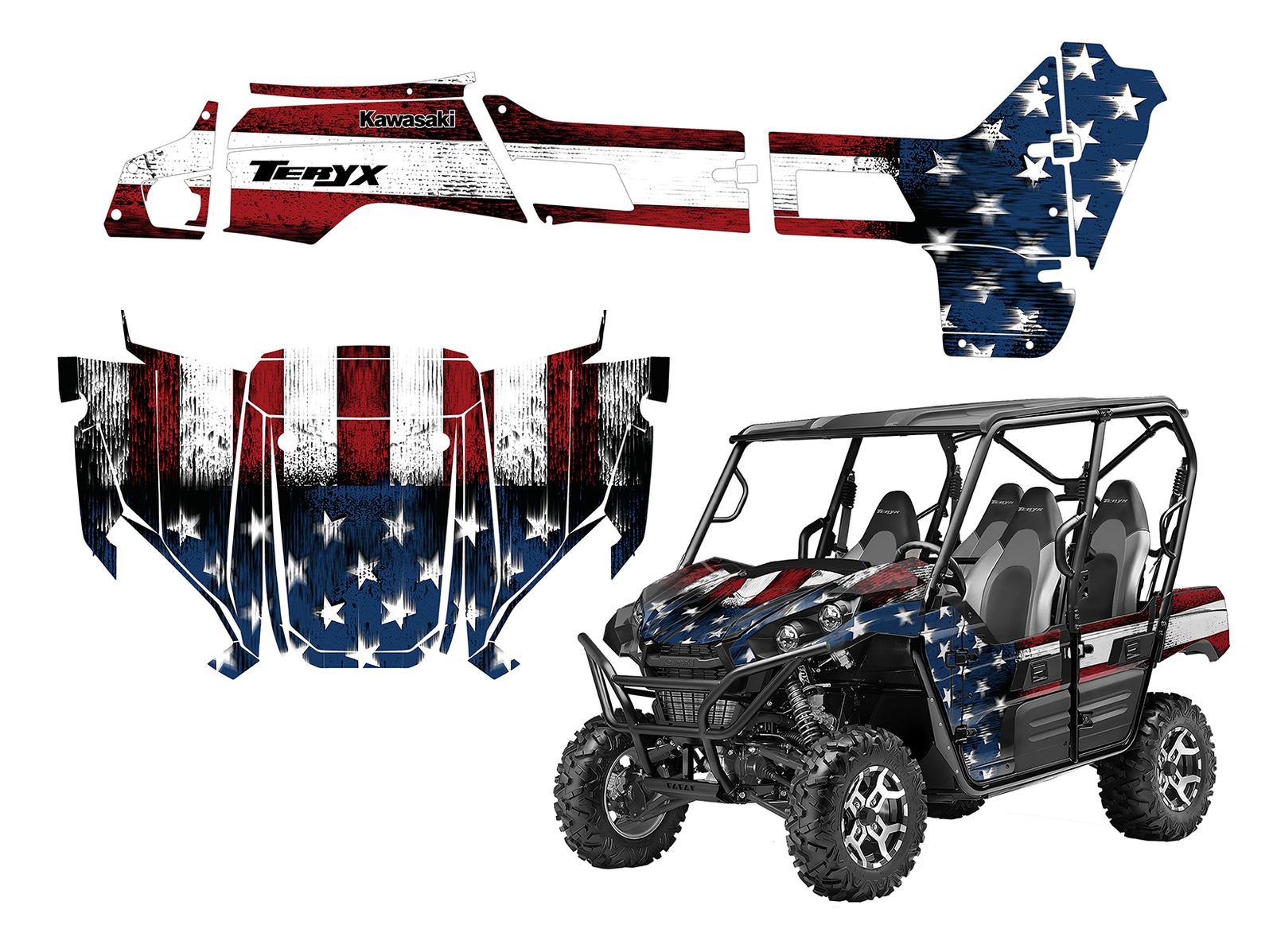 2016-2018 Kawasaki Teryx 4 or 2 seater Graphics Wrap kit Distressed ...