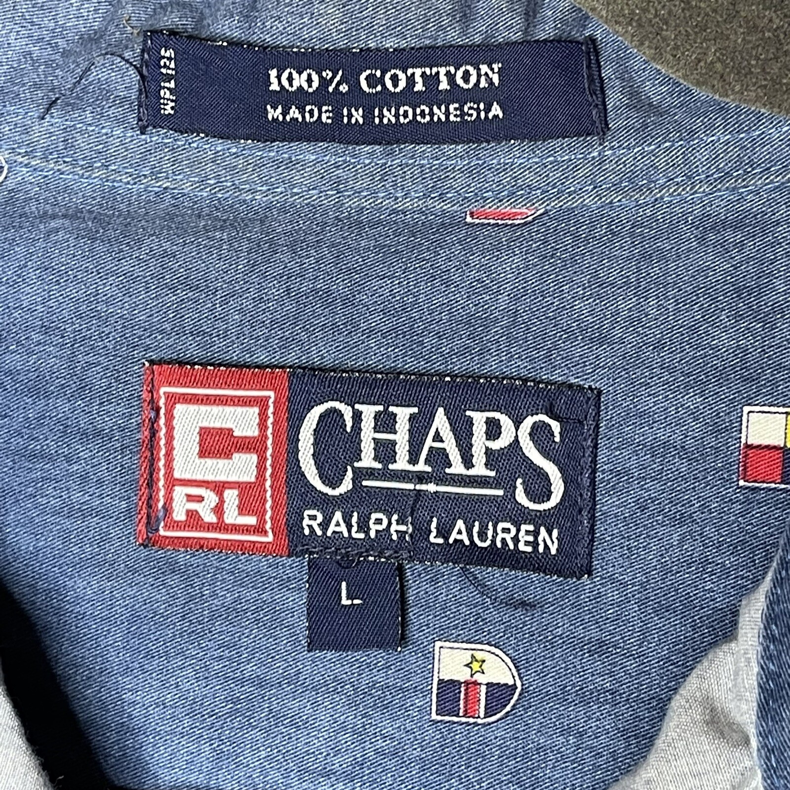 Rare Vintage Chaps Ralph Lauren Denim Button Up Flags… - Gem