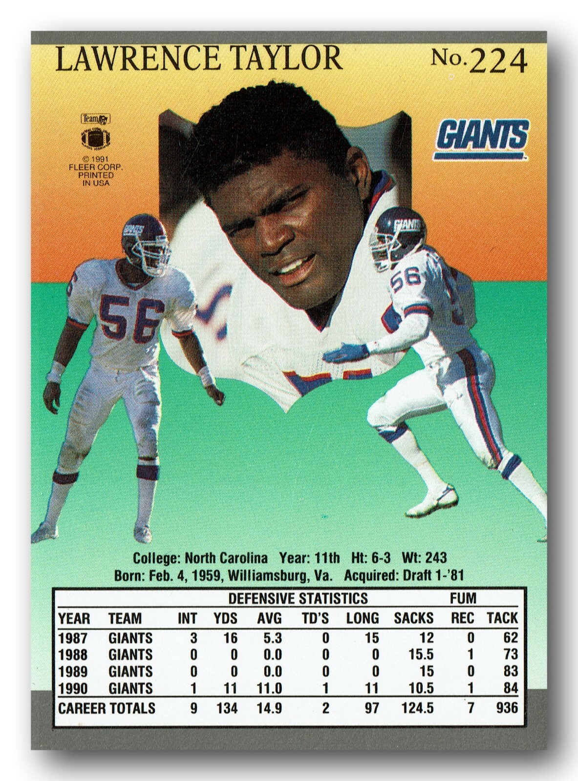 1991 Fleer Ultra - Lawrence Taylor #224 for sale online | eBay