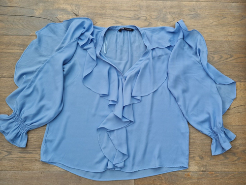 Ladies Zara Blue Chiffon Ruffeled Blouse size XL | eBay