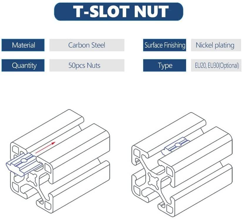 50pcs/lot Aluminum Profile T Sliding Nuts, Slide T-Slot Nut with Clear ...