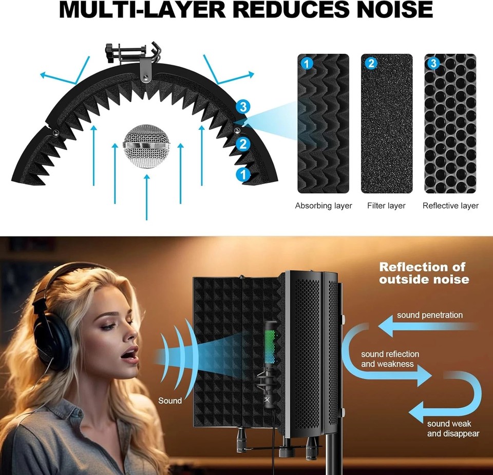 Professional Studio Recording Microphone Isolation Shield, Pop Filter ...