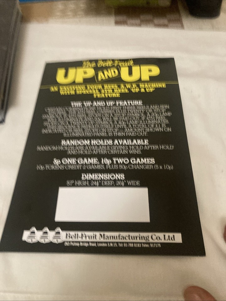 Bell - Fruit Up And Up - One Arm Bandit Slot Machine: Flyer / Advert ...