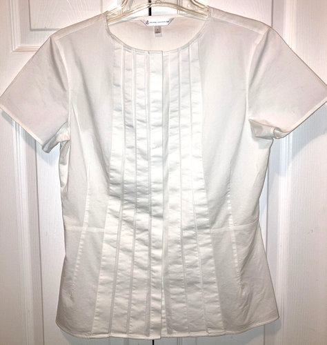 Brooks Brothers Woman's White Cotton Blouse Pleated Front Hidden ...