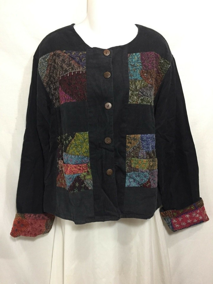Sacred Threads Jacket Medium Large Black Corduroy Nothing Matches ...