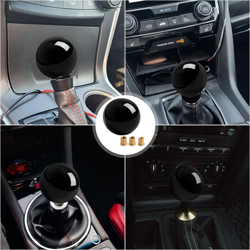 Black Round Ball Shift Knob Acrylic Universal Gear Shifter Head with 3 ...
