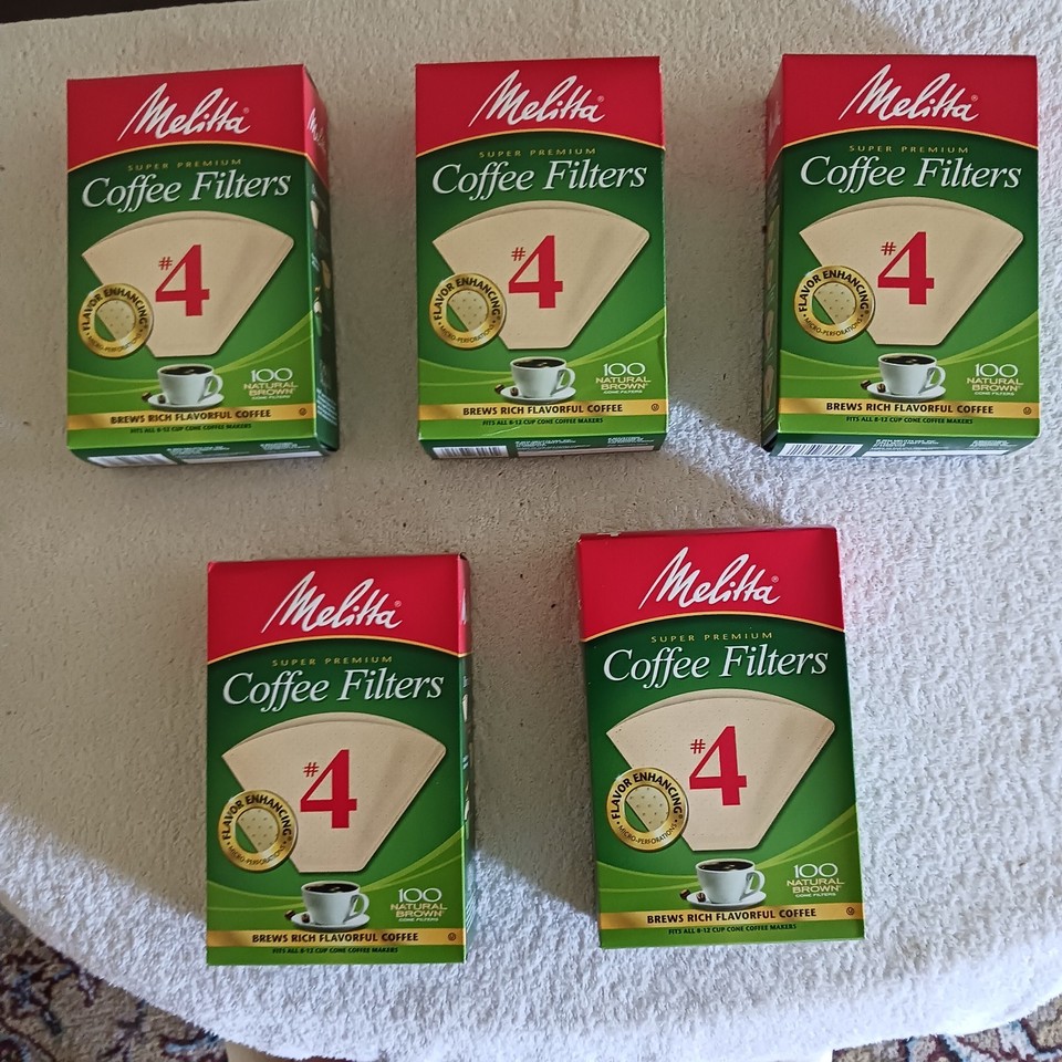 5 Pack Melitta #4 Cone 8-12 cup Coffee Filter 100 count each / 500 ...