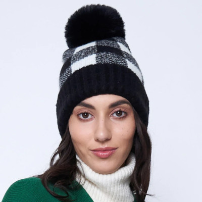 Black white Buffalo plaid sockhat beanie | eBay