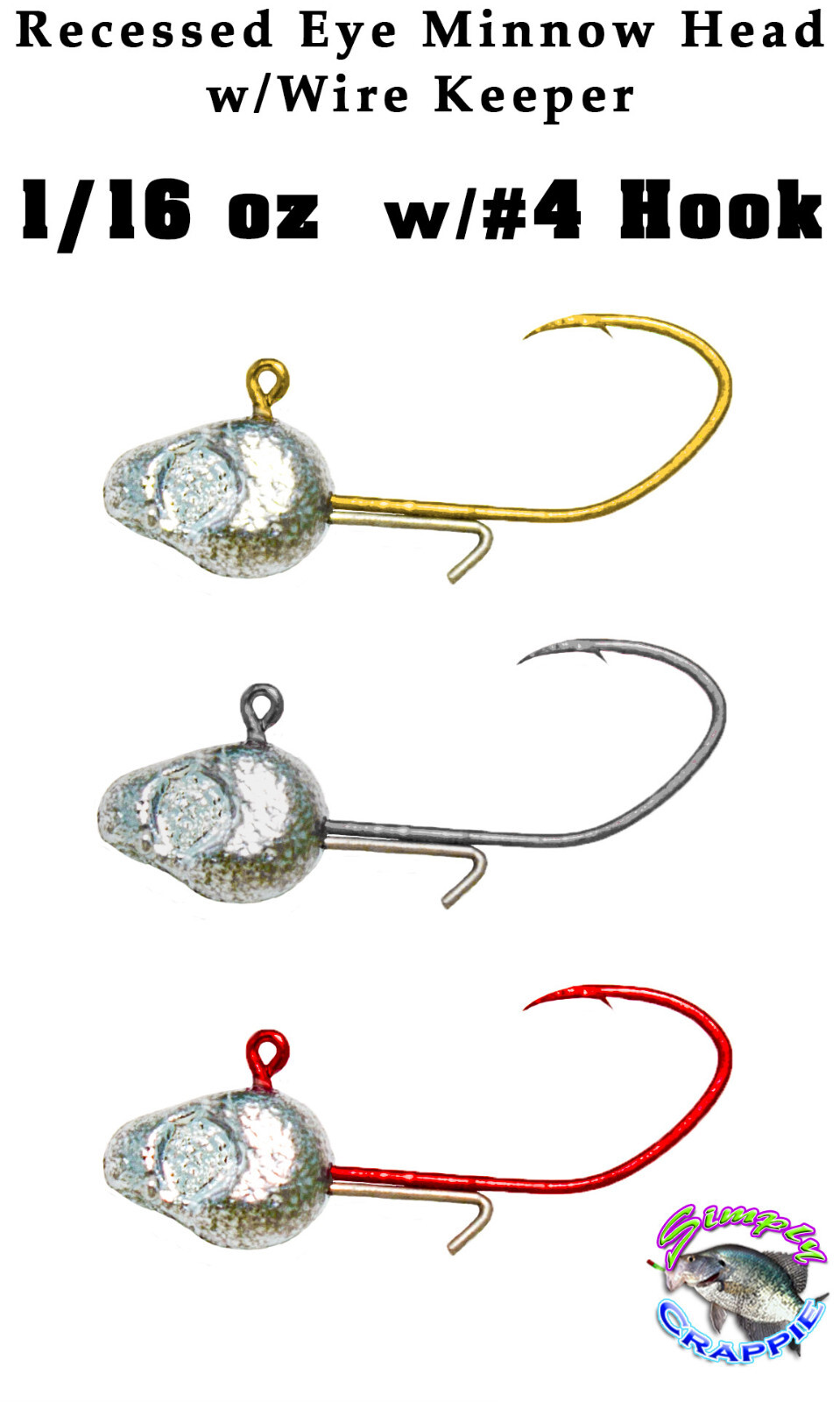 1/16oz Collarless Minnow Head, Recessed Eye w/Wire Keeper #4 Sickle ...