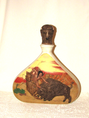 Ceramic Bisque Native American Indian Warrior embossed Decanter Vase ...