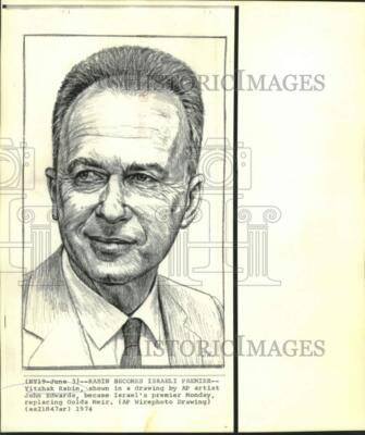1974 Press Photo Artist drawing of Israel's new Premier Yitzhak Rabin ...