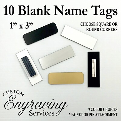 1O BLANK, NAME PIN, TAG, BADGE, MAGNET OR PIN FOR ATTACHMENT, 21 COLORS ...