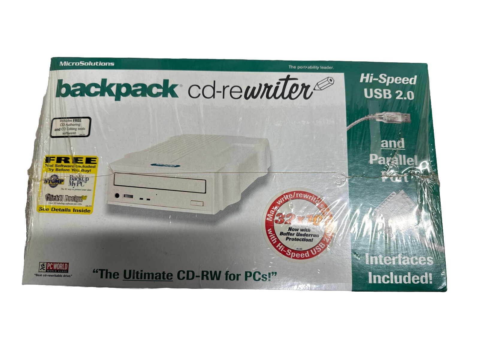 MicroSolutions BACKPACK CD-R/RW PARALLEL PORT IDE EXTERNAL DRIVE BOX ...