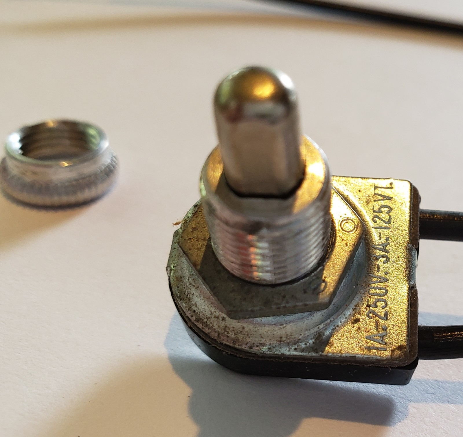 LEVITON PUSH BUTTON SWITCH ON/OFF METAL W/ LEAD 1A 250V RV MARINE ...