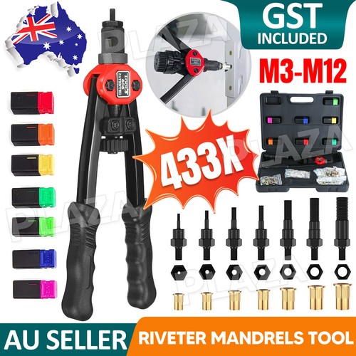 433X Rivet Nut Kit Riveter Gun Heavy Duty Riveting Rivets Nutsert Tool ...