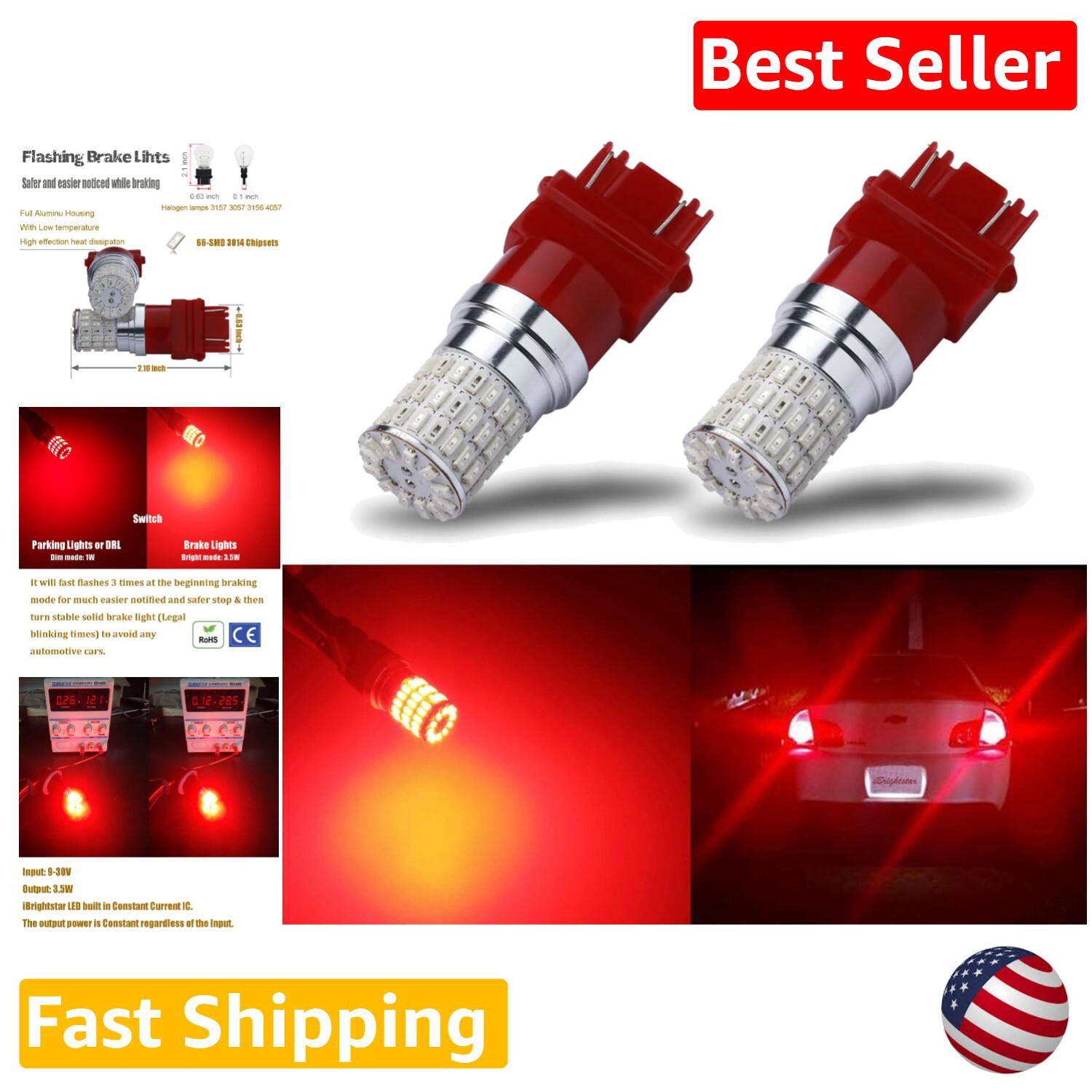 Flashing Strobe Brake Lights - LED Bulbs Replacement for Tail Brake ...