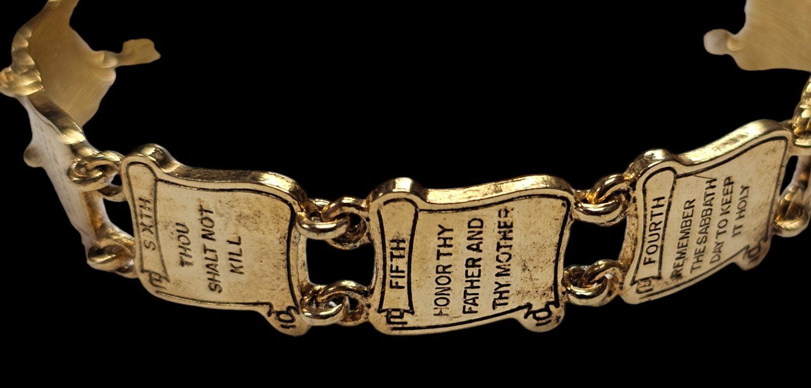 Vintage Ten Commandments Panel Gold Metal Religious B… - Gem