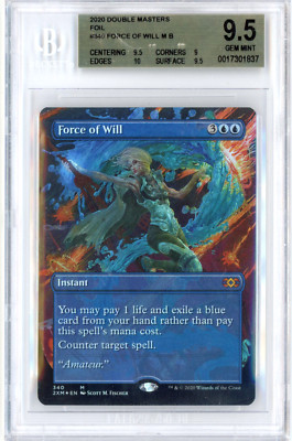 2020 MTG DOUBLE MASTERS #340 Force of Will Borderless Foil (M) BGS 9.5 ...