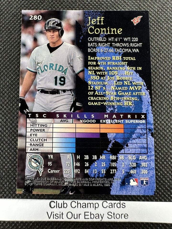 1996 #280 Jeff Conine Topps Stadium Club Baseball Marlins | eBay