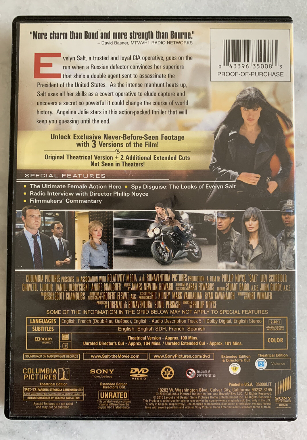 Salt (DVD, 2010) Deluxe Unrated Edition, Angelina Jolie, Liev Schrieber ...