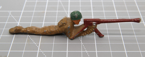 Vintage Barclay Manoil Toy Soldier - Prone With Red Machine Gun Green ...
