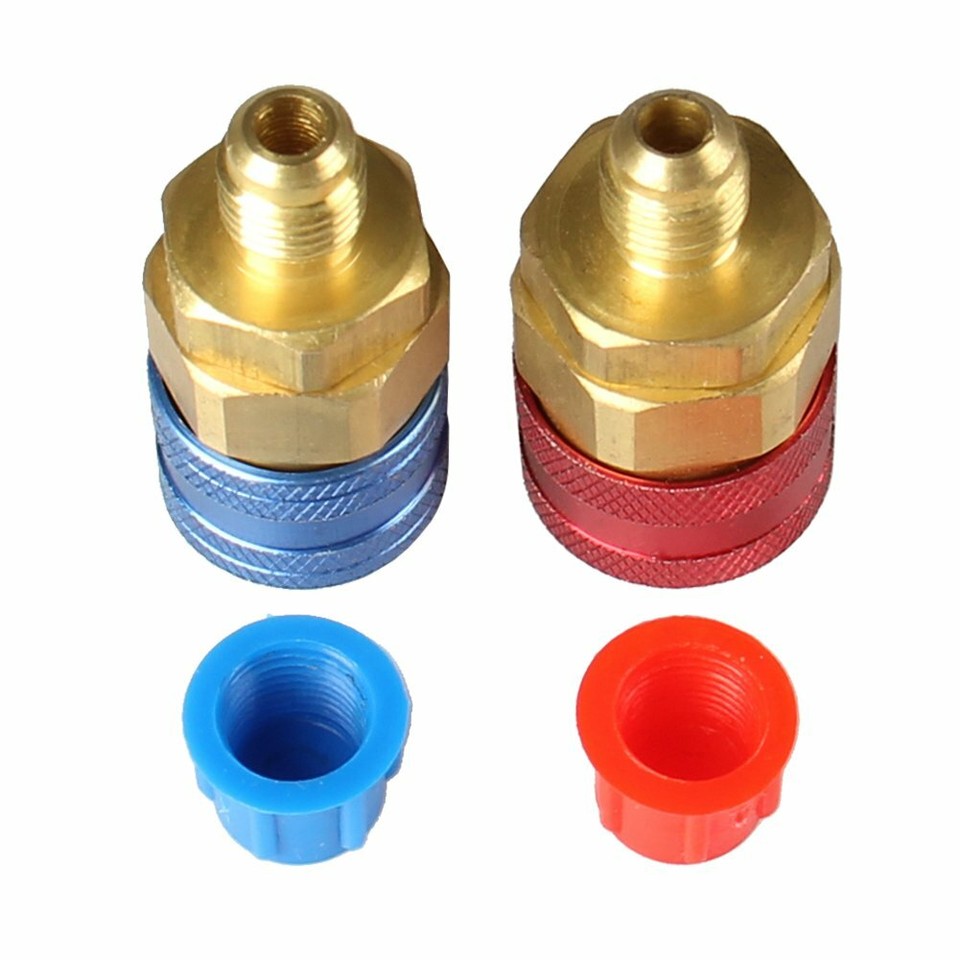 Auto Quick Couplers Brass Adapter Low High Side AC A/C Freon Manifold ...