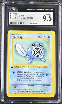 1st Ed Poliwag Non-Holo 1999 WOTC Pokemon Card 59/102 Base Set CGC 9.5 ...