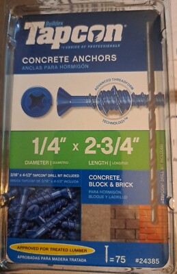 Tapcon 1/4" x 2-3/4" Phillips Flat-Head Concrete Anchors Bit Included ...