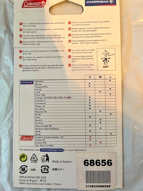 12 COLEMAN CAMPINGAZ 68656 BAYONET GAS MANTLES 4 PACKS OF 3 (12 TOTAL ...