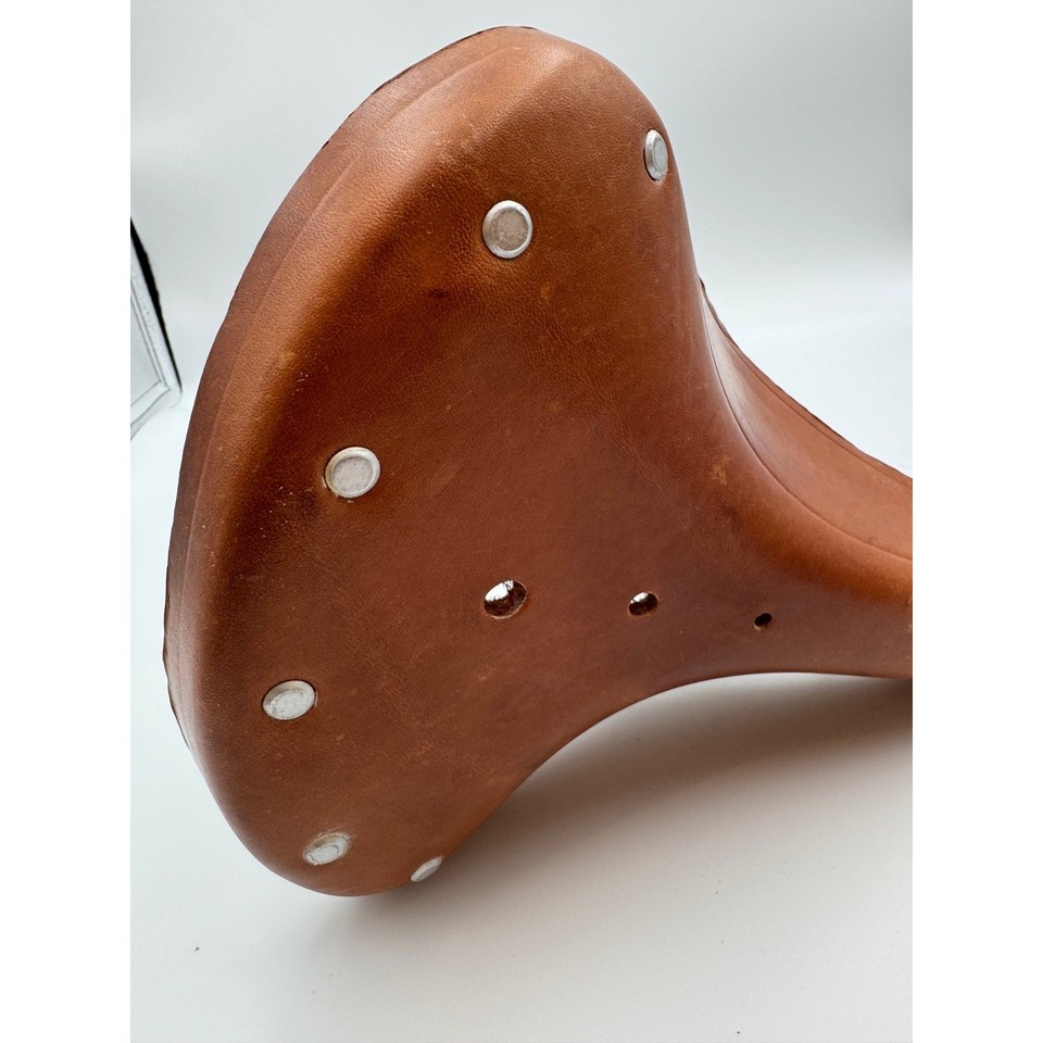 Vintage Brown Leather Bicycle Saddle Triple Spring Riveted Cruiser Bike ...