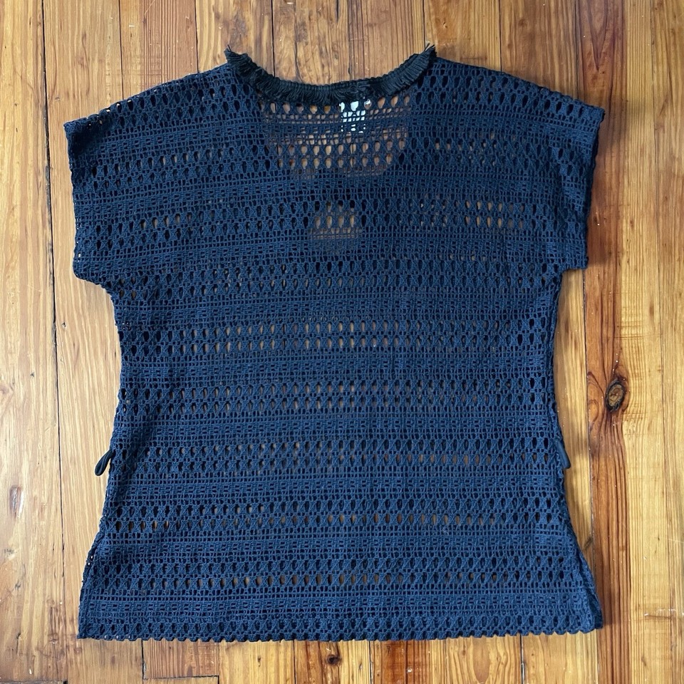 Vintage Dark Blue Crochet Top Black Fringe Trim Spare Parts California ...