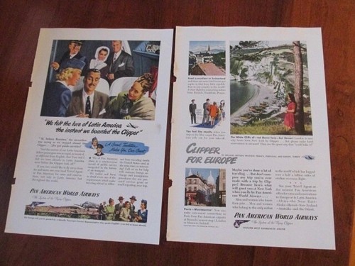 Vintage 1947 Pan American Airline Airlines Travel Ad Lot of 2 B464 | eBay