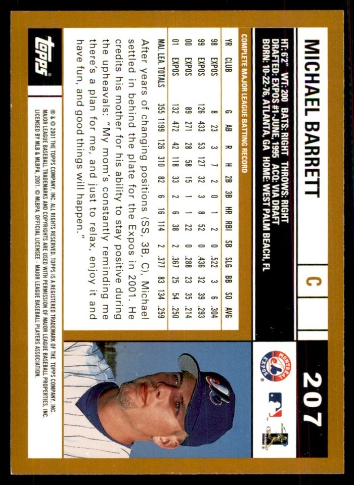 2002 Topps Baseball Card Michael Barrett C Baseball Cards #207 | eBay