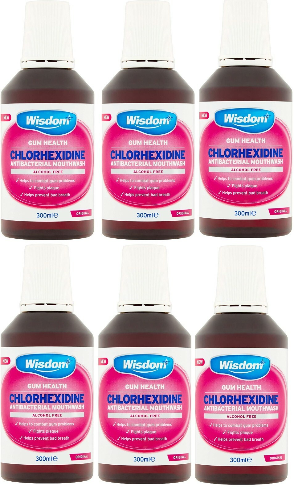 6 x Wisdom Chlorhexidine Antibacterial Mouthwash Original Alcohol Free ...