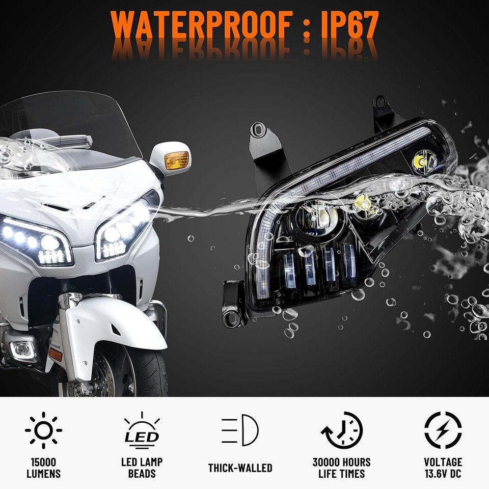 LED Headlight DRL Hi/Low Beam Blinking Turn for Honda GoldWing GL1800 ...