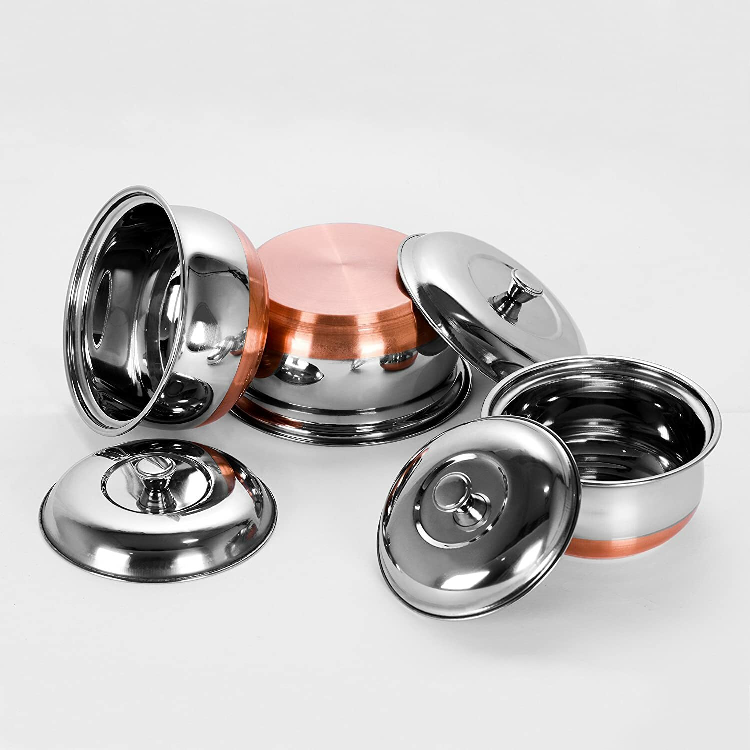 Stainless Steel Copper Bottom Handi Pot with Lid (Silver) - 3 Pcs Set ...