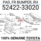 5242233020 Genuine Toyota PAD, FR BUMPER, RH 52422-33020 | eBay