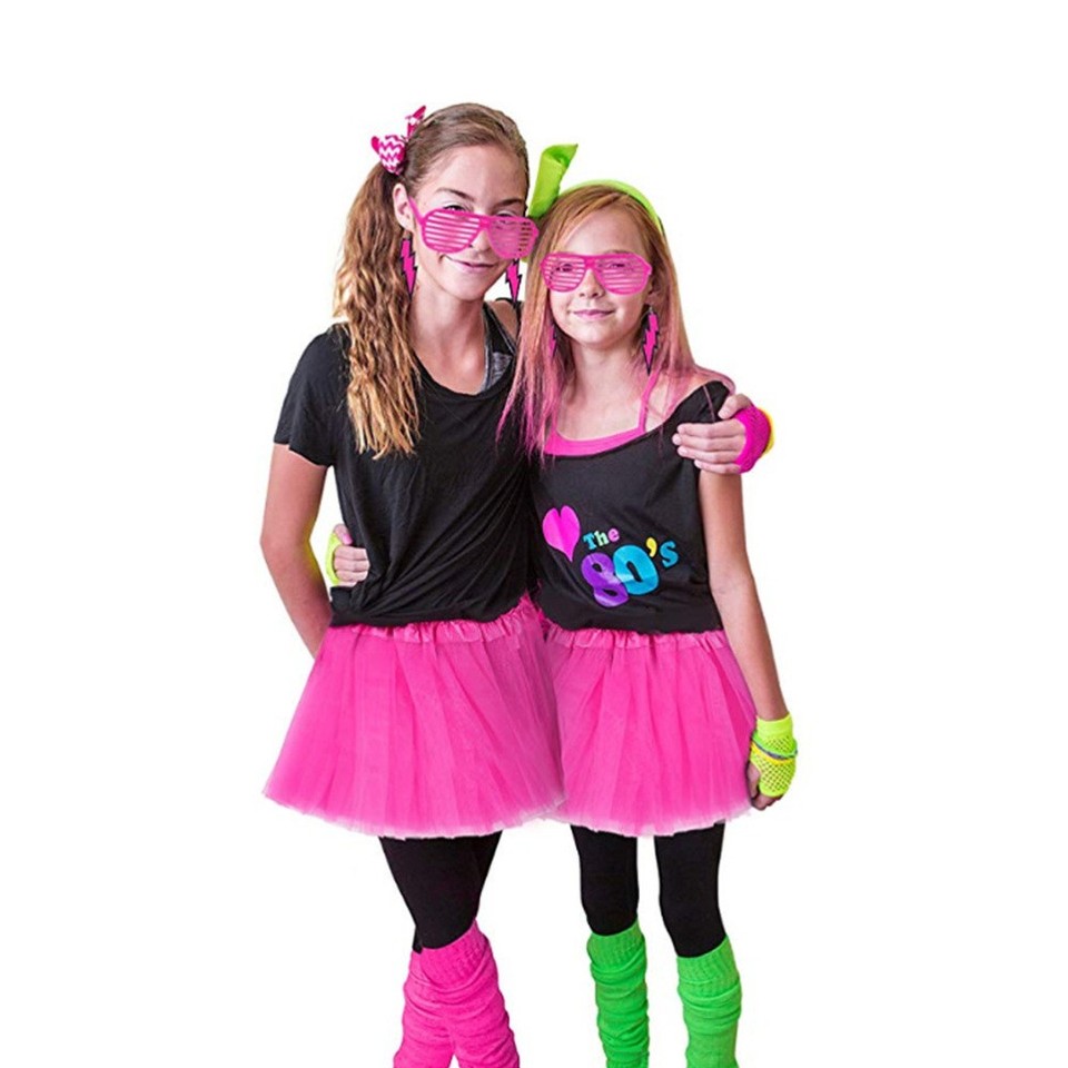 6pcs Women 80s Party Fancy Dress Costume Outfit Accessories Set Neon ...