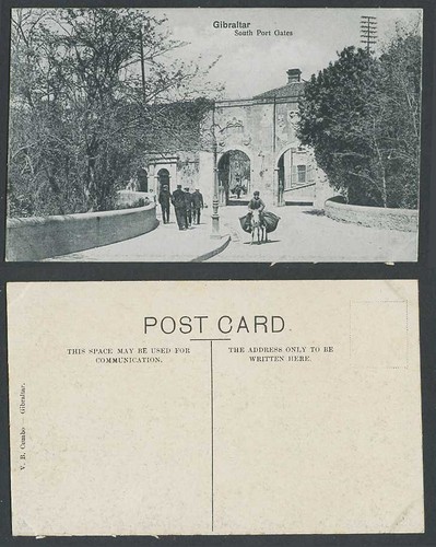 Gibraltar Old Postcard South Port Gates Gate Mule Donkey Rider Street V ...