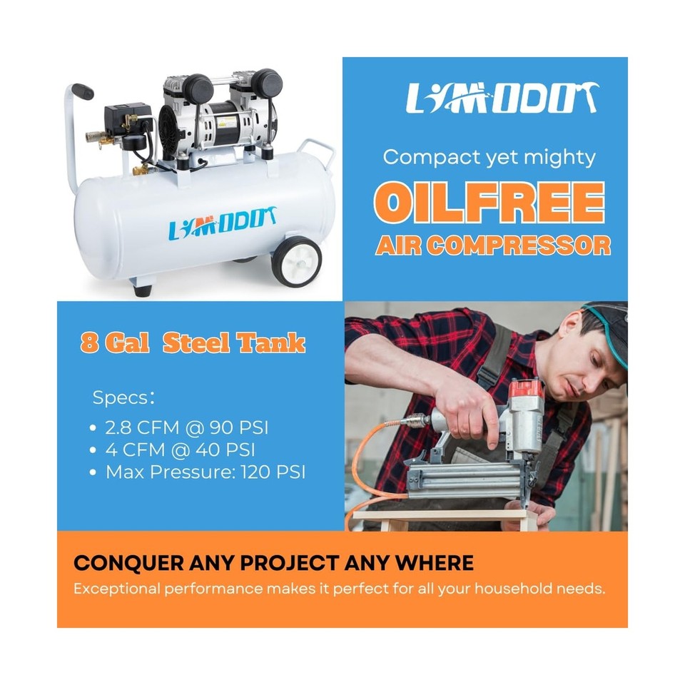 Air Compressor, Ultra Quiet Air Compressor, Only 68dB, 8 Gallon Durable ...