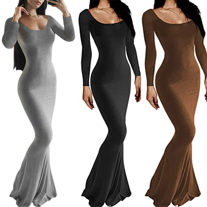 Lady Long Sleeve Bodycon Maxi Long Dress Slim Sexy Elegant Fishtail ...