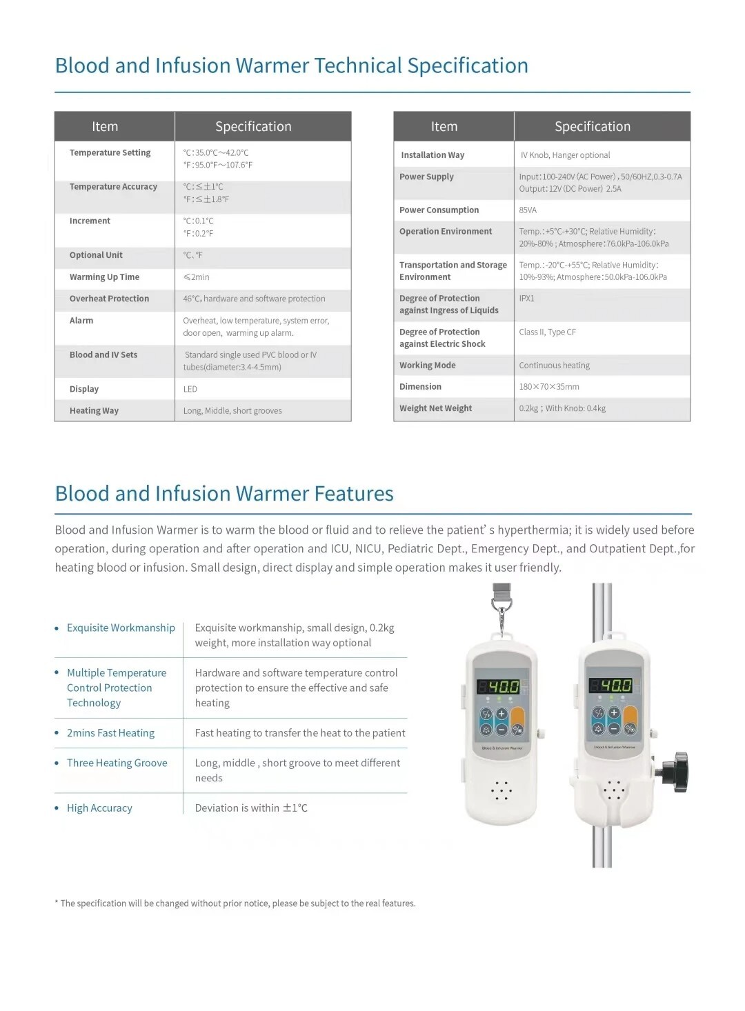 Transfusion Heater Thermostat Fluid Warming Portable Blood infusion ...