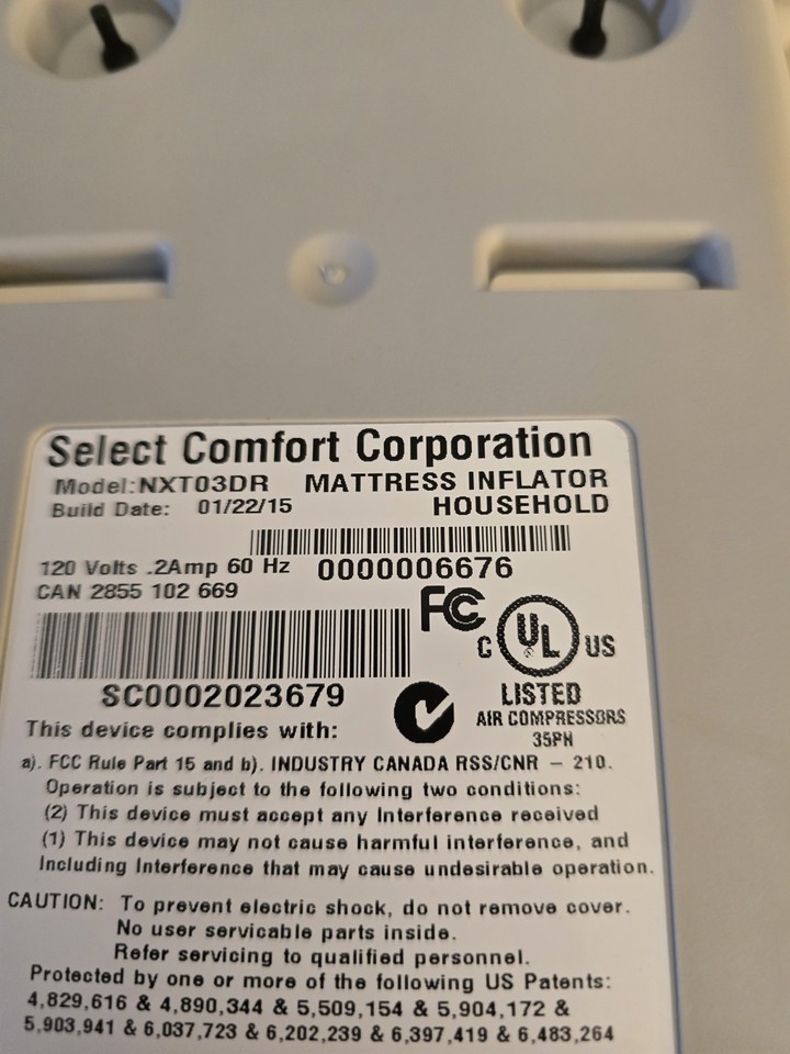 Select Comfort Sleep Number Air Bed Pump For Queen King Mattress Model ...