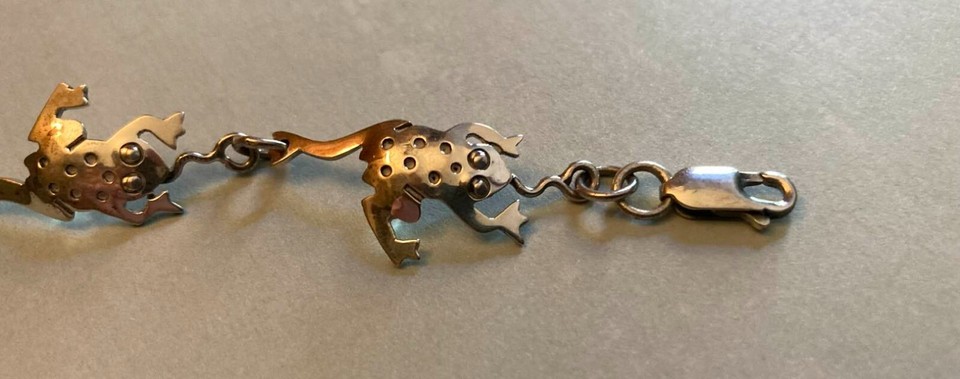 AWESOME!! STERLING SILVER FROG CHAIN BRACELET 7-7.5" | eBay
