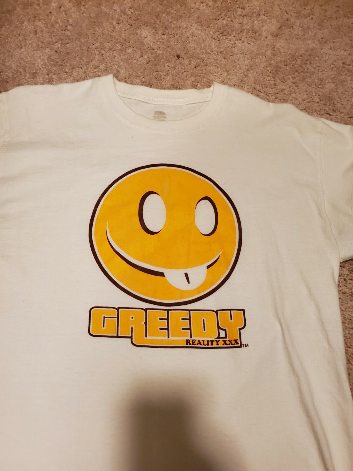 Vintage Greedy Reality Smiley Face T-shirt Size L | eBay