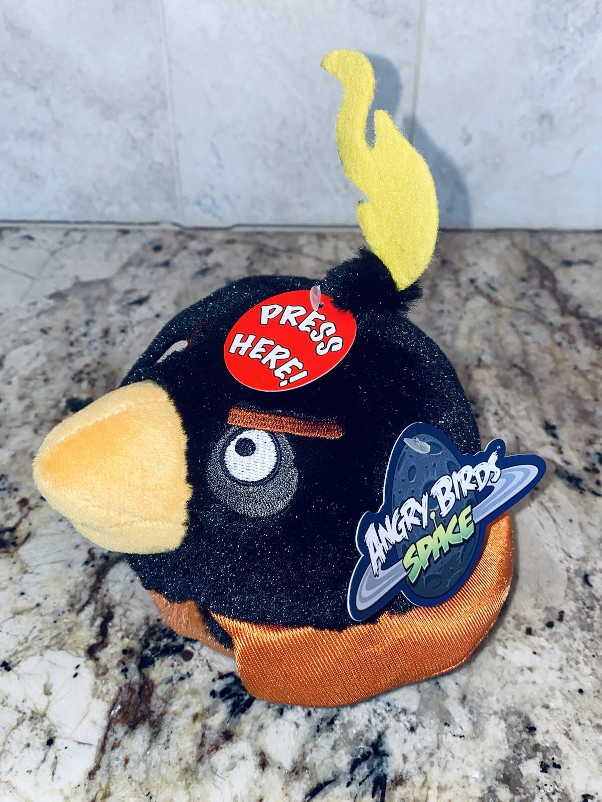 Angry Bird Space Bomb Bird Plush 8" Black w/ Orange Cape Yellow Flame ...